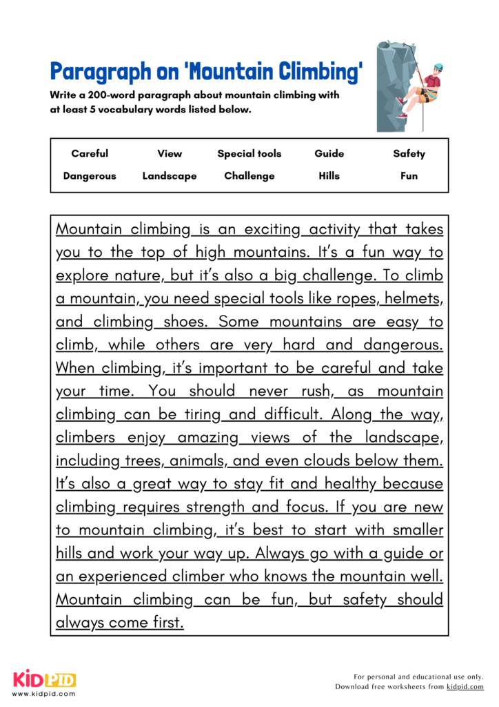 Paragraph on 'Mountain Climbing' - Kidpid
