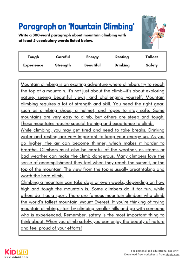 Paragraph on 'Mountain Climbing' - Kidpid