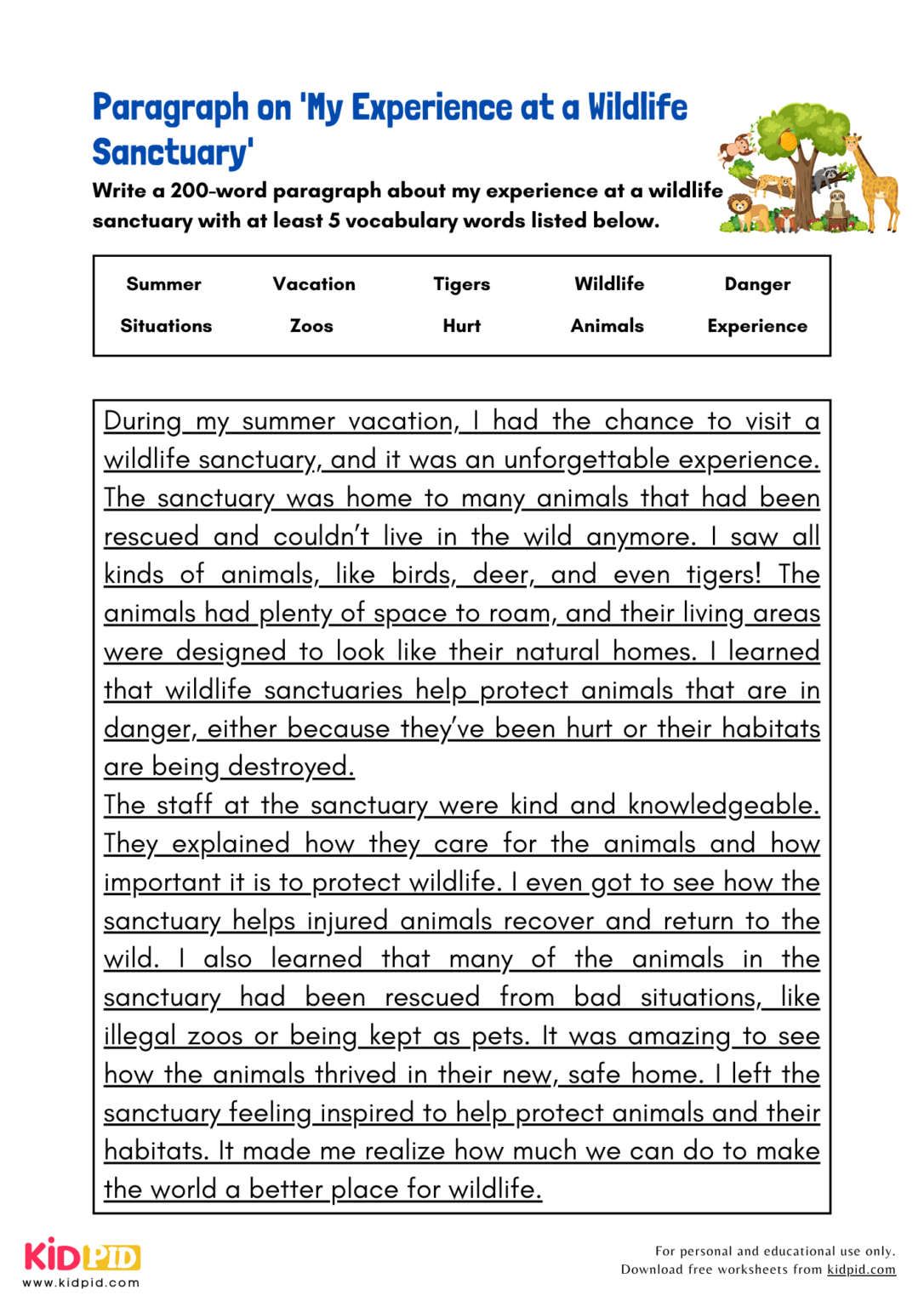 Paragraph on 'My Experience at a Wildlife Sanctuary' - Kidpid