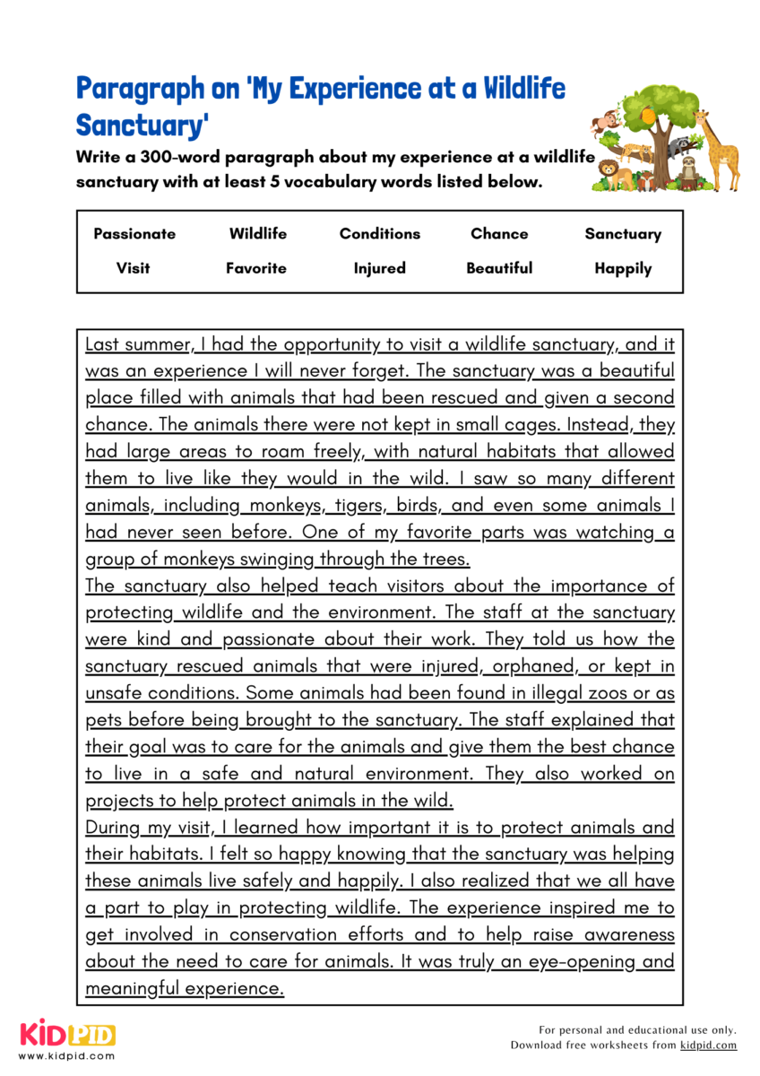 Paragraph on 'My Experience at a Wildlife Sanctuary' - Kidpid