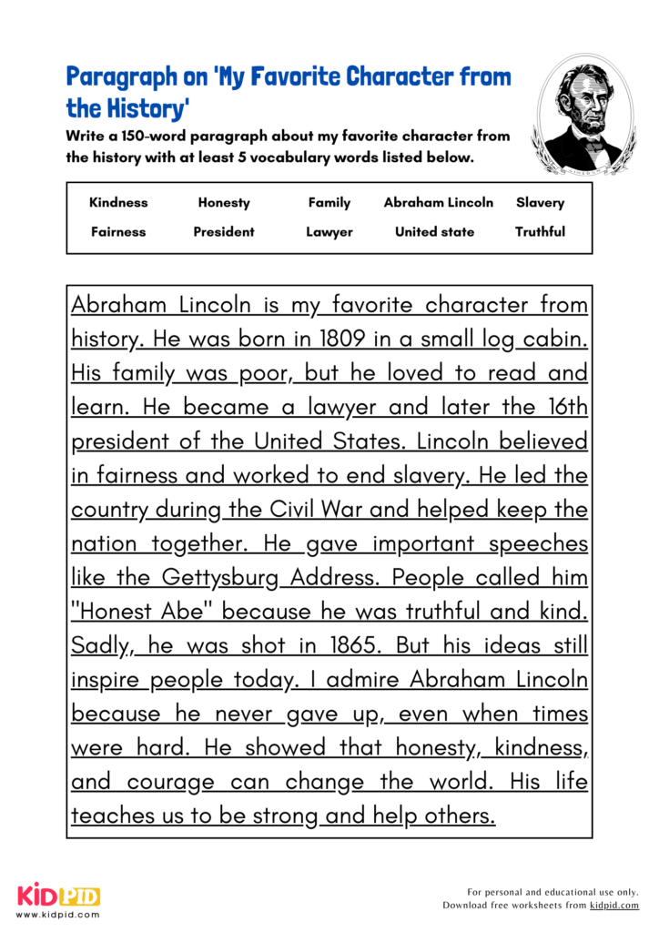 Paragraph on 'My Favorite Character from the History' - Kidpid