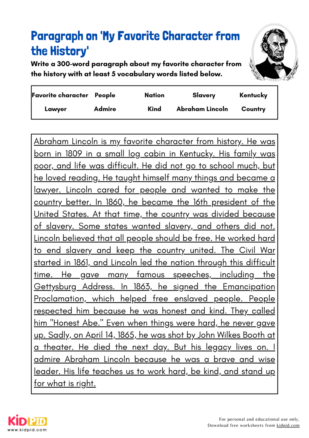 Paragraph on 'My Favorite Character from the History' - Kidpid