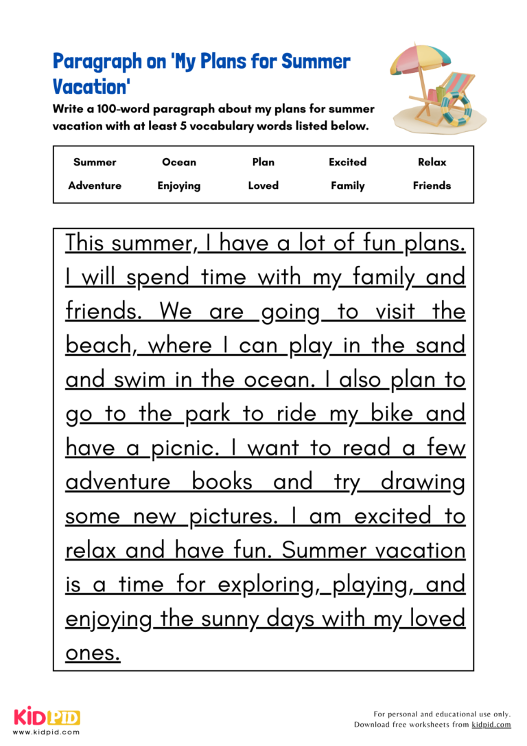 Paragraph on 'My Plans for Summer Vacation' - Kidpid
