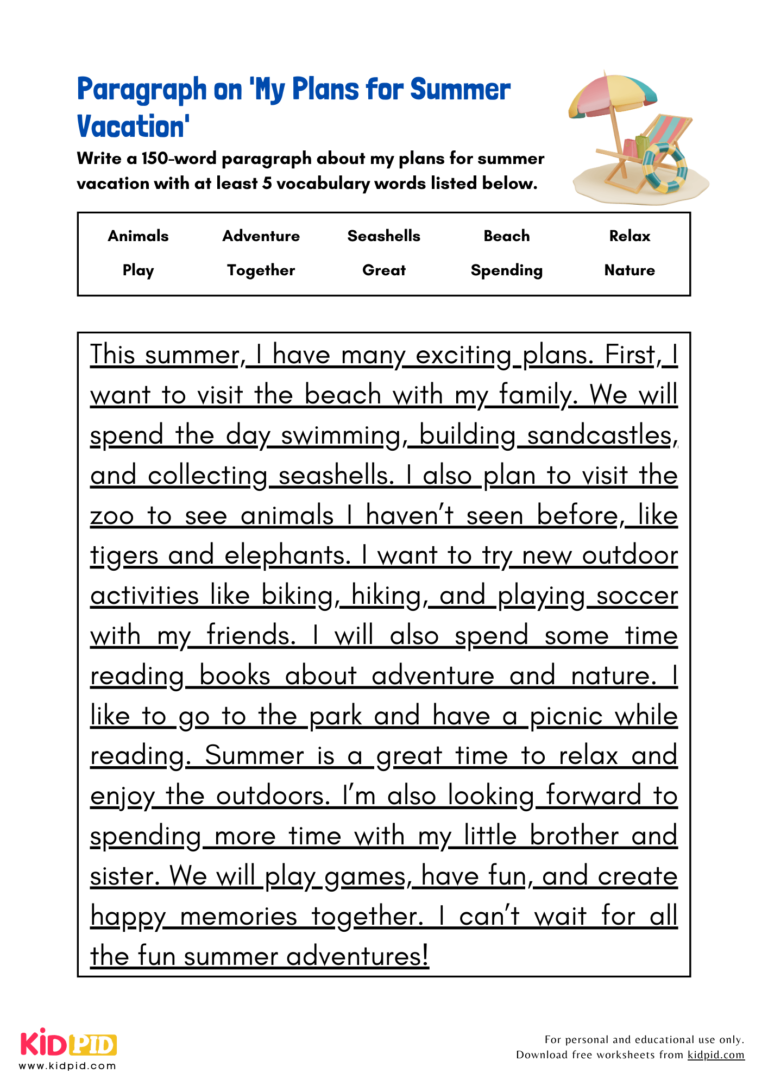 Paragraph on 'My Plans for Summer Vacation' - Kidpid