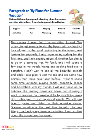 Paragraph on 'My Plans for Summer Vacation' - Kidpid