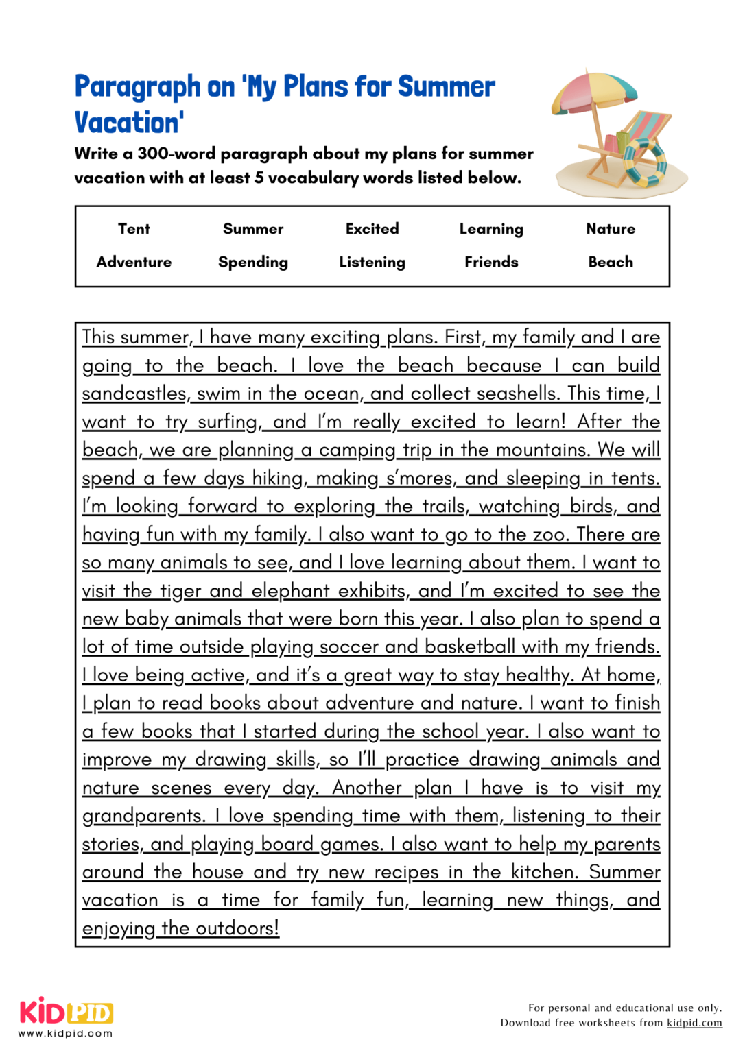 Paragraph on 'My Plans for Summer Vacation' - Kidpid
