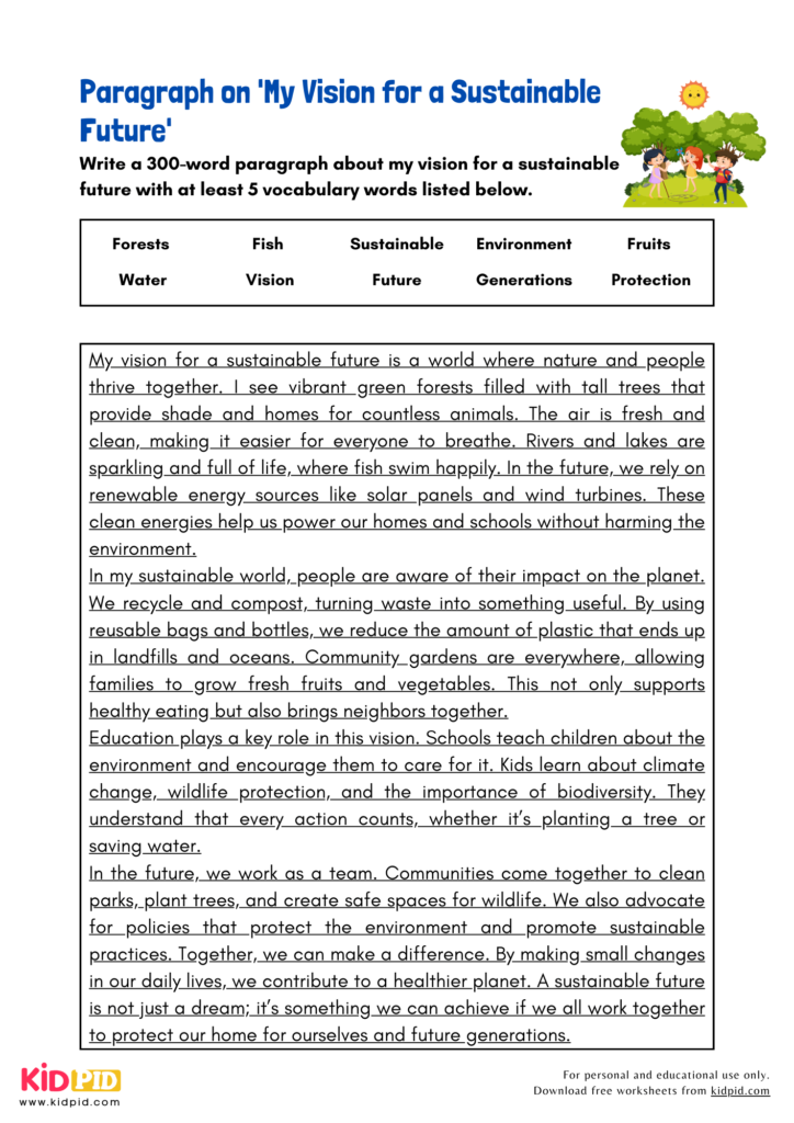 Paragraph on 'My Vision for a Sustainable Future' - Kidpid