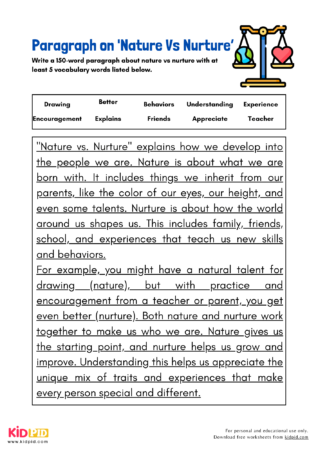 Paragraph on 'Nature Vs Nurture' - Kidpid