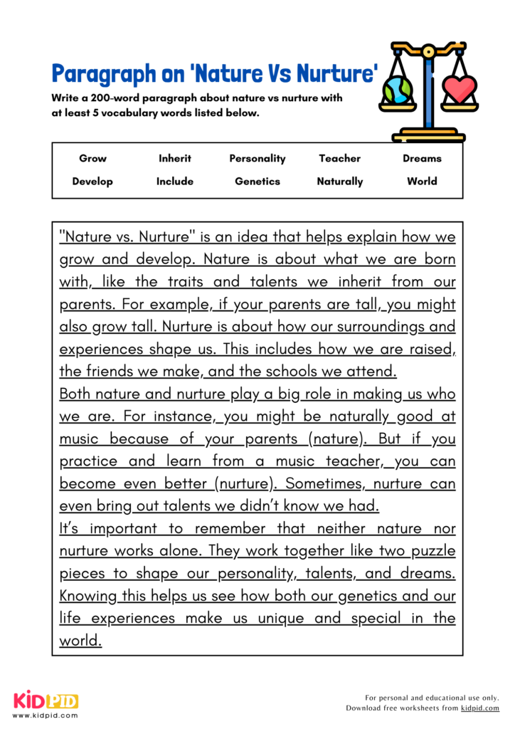 Paragraph on 'Nature Vs Nurture' - Kidpid