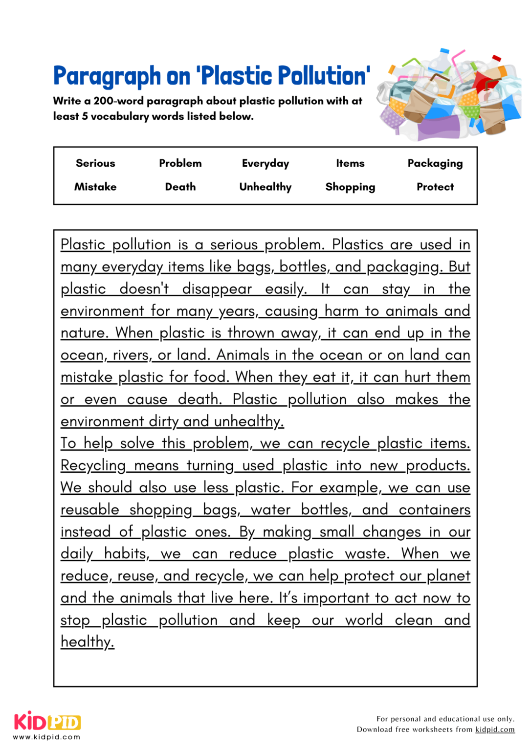 Paragraph on 'Plastic Pollution' - Kidpid