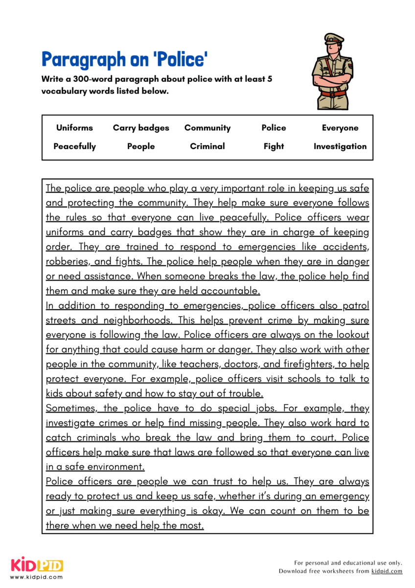 Paragraph on 'Police' - Kidpid