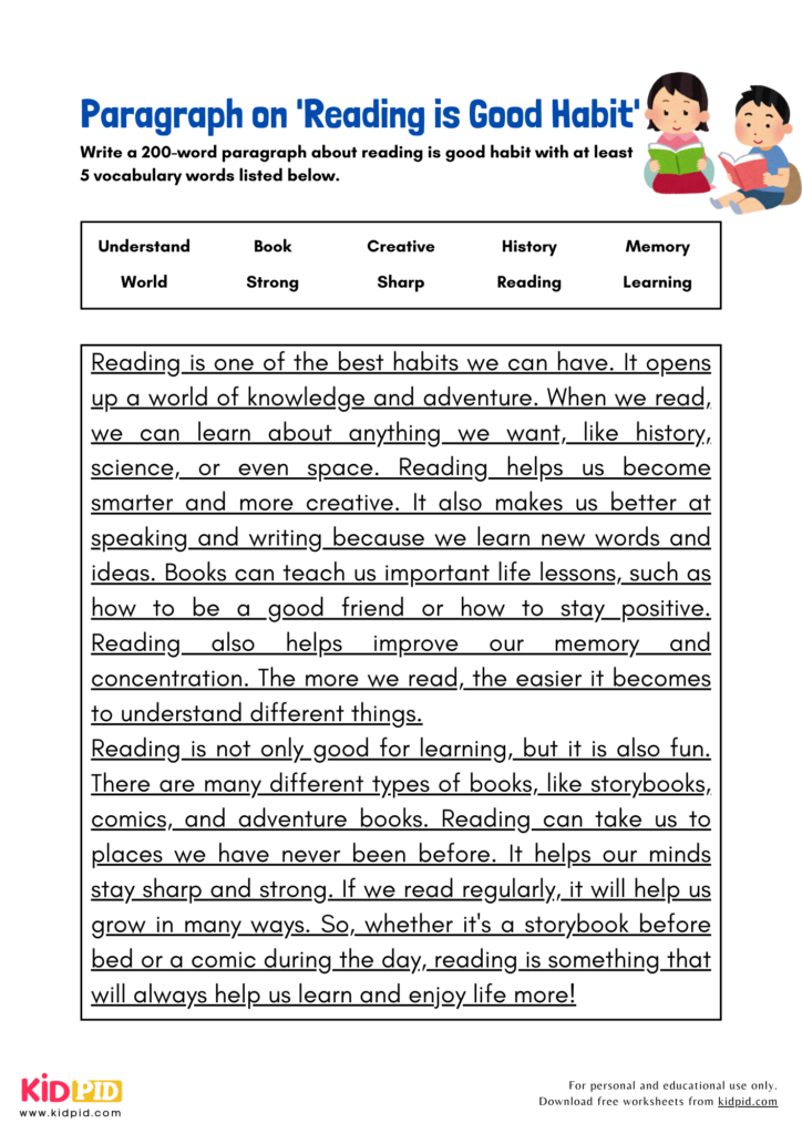 Paragraph on 'Reading is Good Habit' - Kidpid
