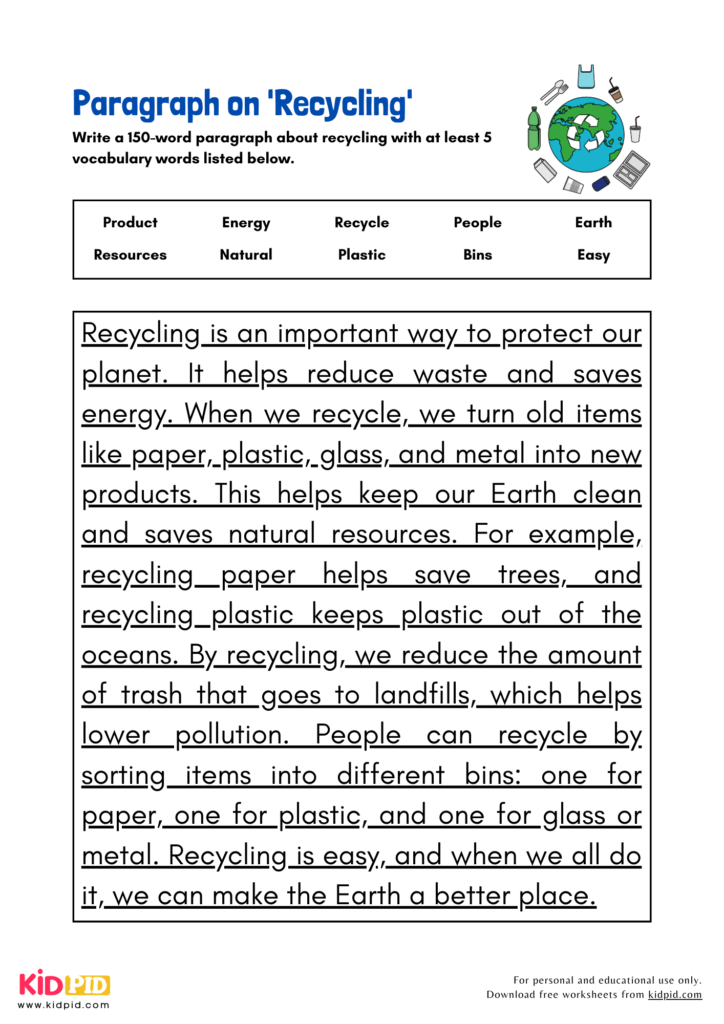 Paragraph on 'Recycling' - Kidpid