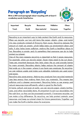 Paragraph on 'Recycling' - Kidpid