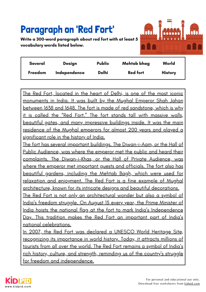 Paragraph on 'Red Fort' - Kidpid