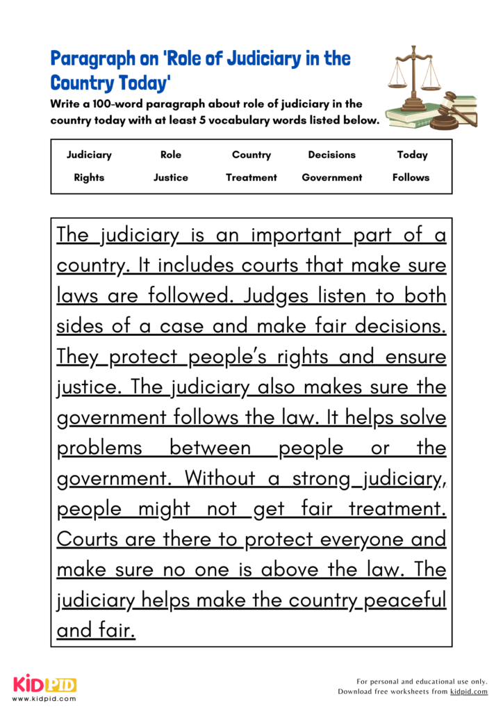 Paragraph on 'Role of Judiciary in the Country Today' - Kidpid
