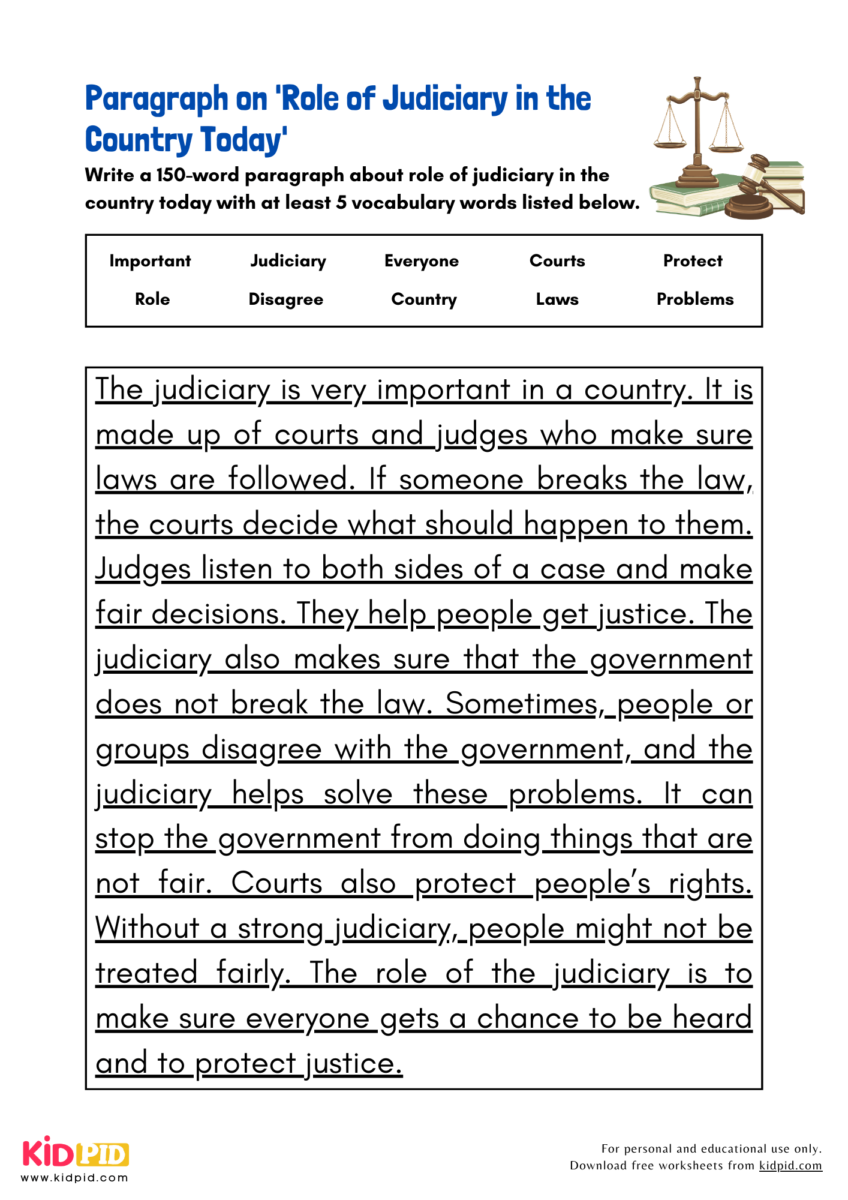 Paragraph on 'Role of Judiciary in the Country Today' - Kidpid