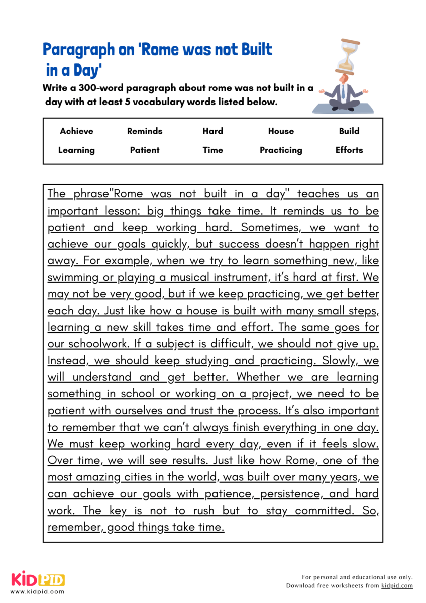 Paragraph on 'Rome was not Built in a Day' - Kidpid