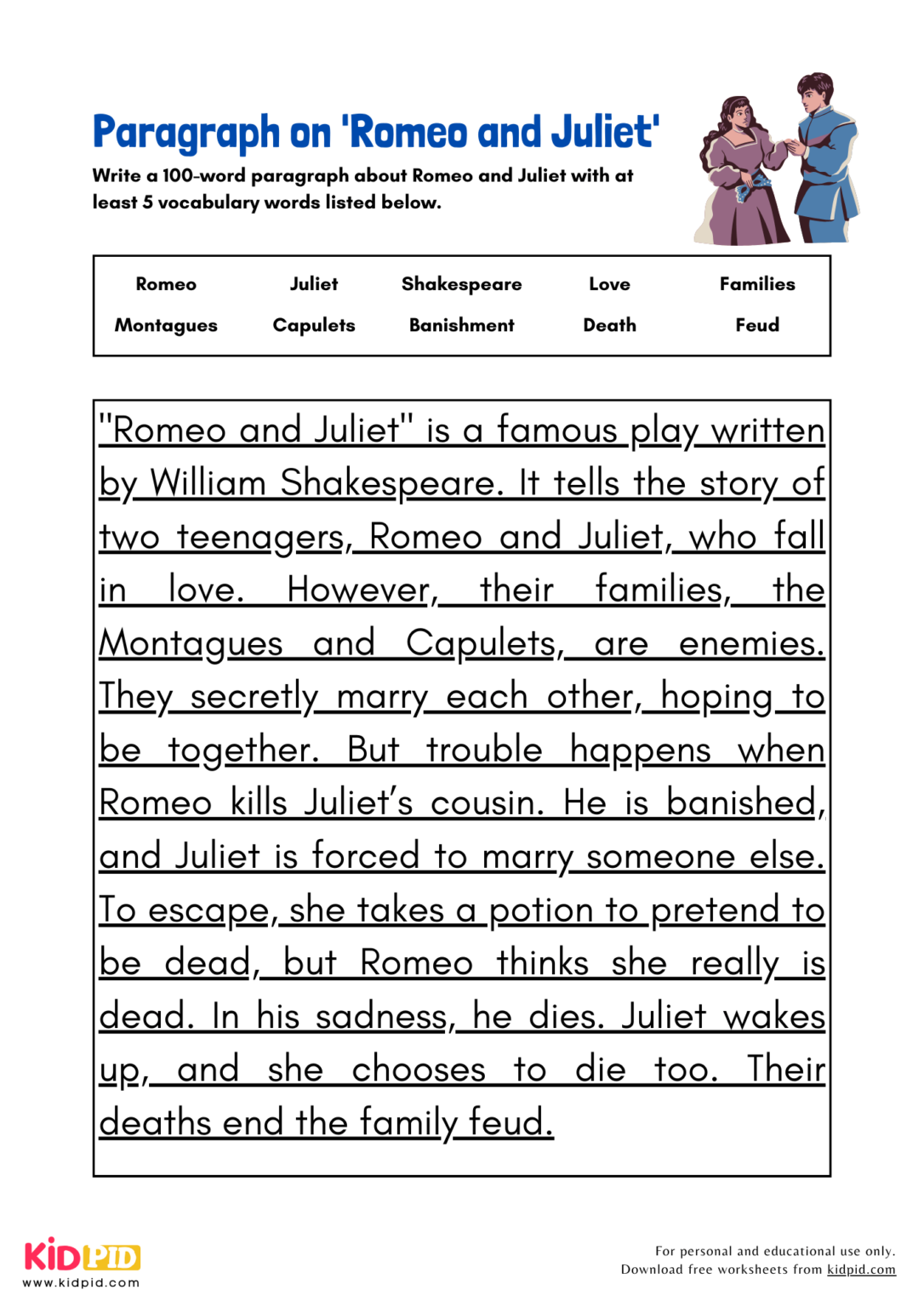 Paragraph on 'Romeo and Juliet' - Kidpid
