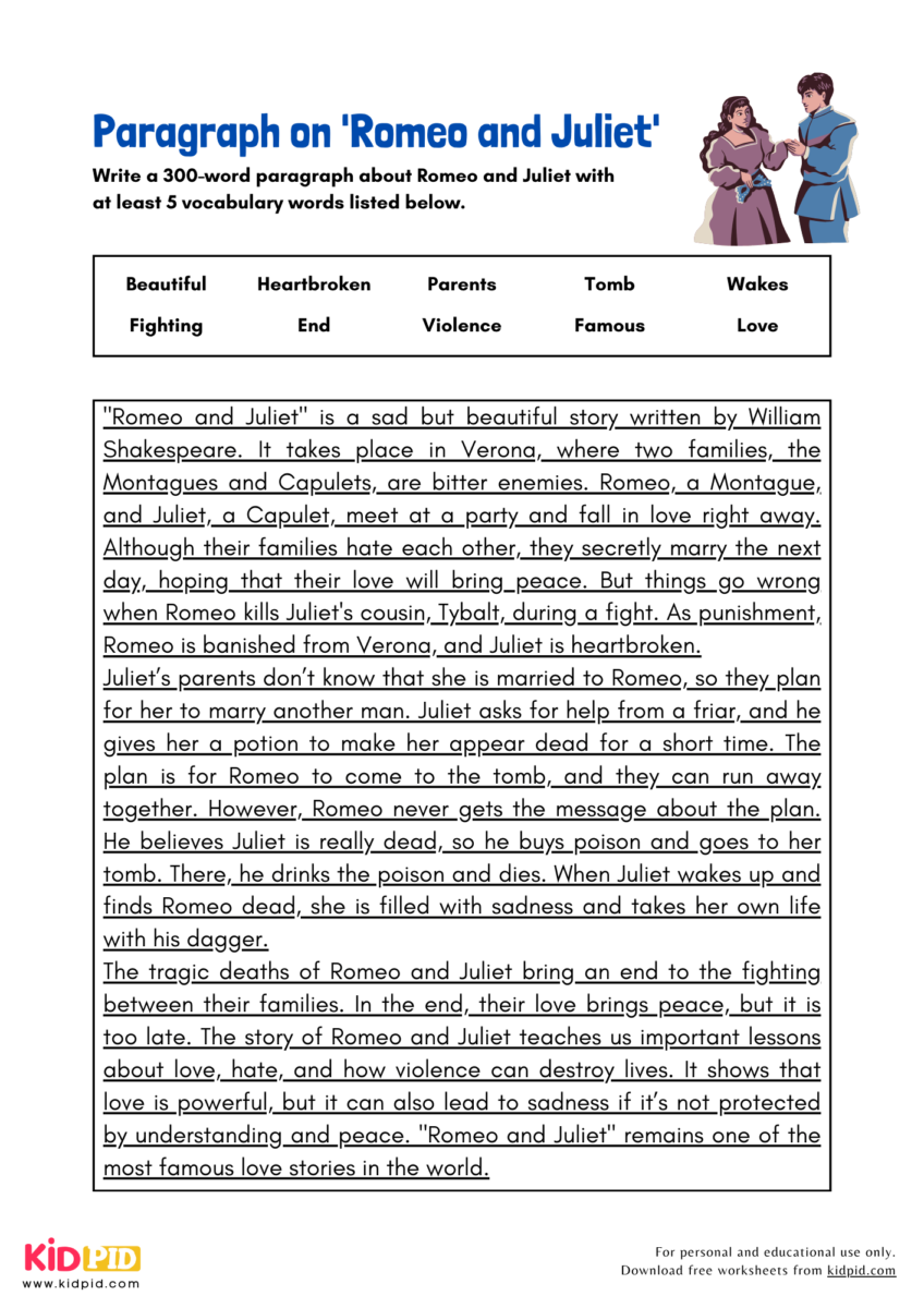 Paragraph on 'Romeo and Juliet' - Kidpid