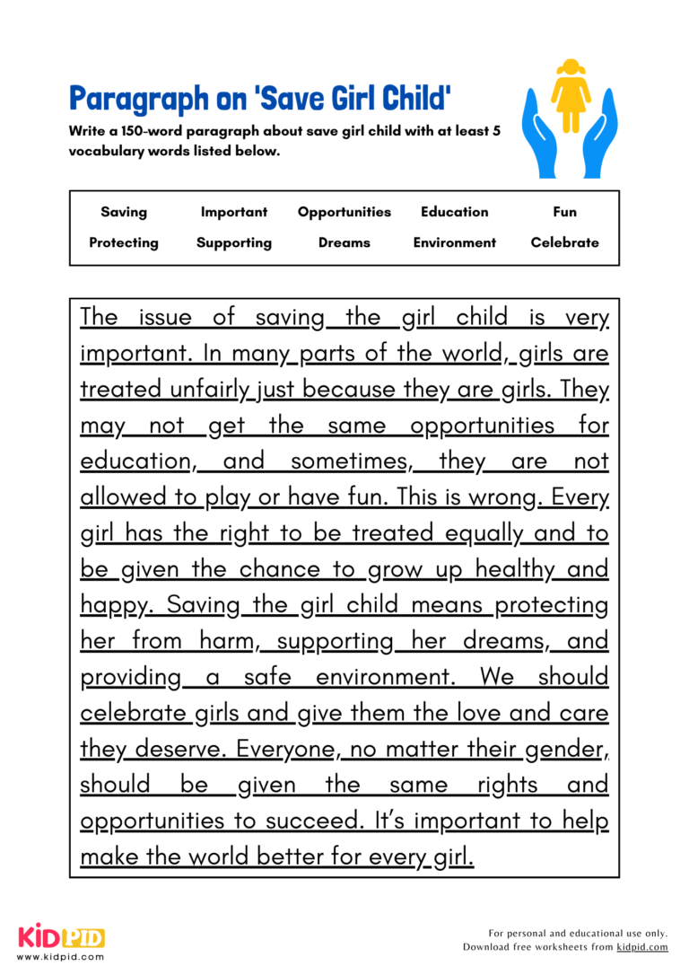 Paragraph on 'Save Girl Child' - Kidpid