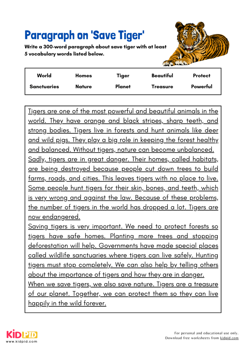 Paragraph on 'Save Tiger' - Kidpid