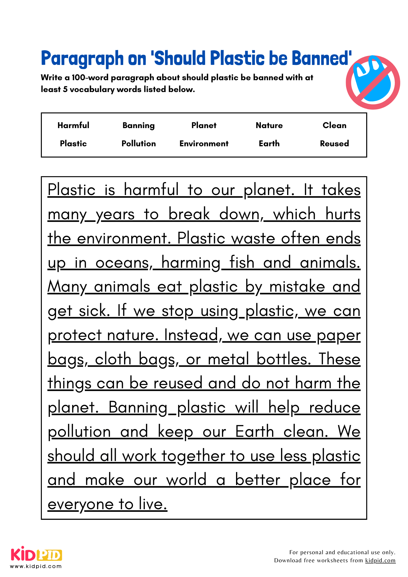 Paragraph on 'Should Plastic be Banned' - Kidpid