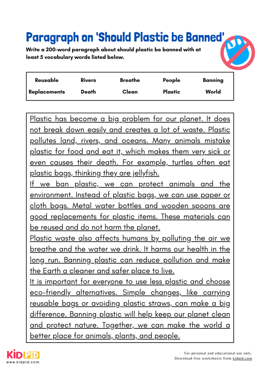 Paragraph on 'Should Plastic be Banned' - Kidpid