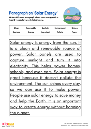 Paragraph on 'Solar Energy' - Kidpid