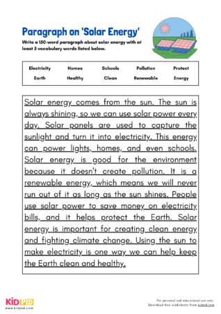 Paragraph on 'Solar Energy' - Kidpid