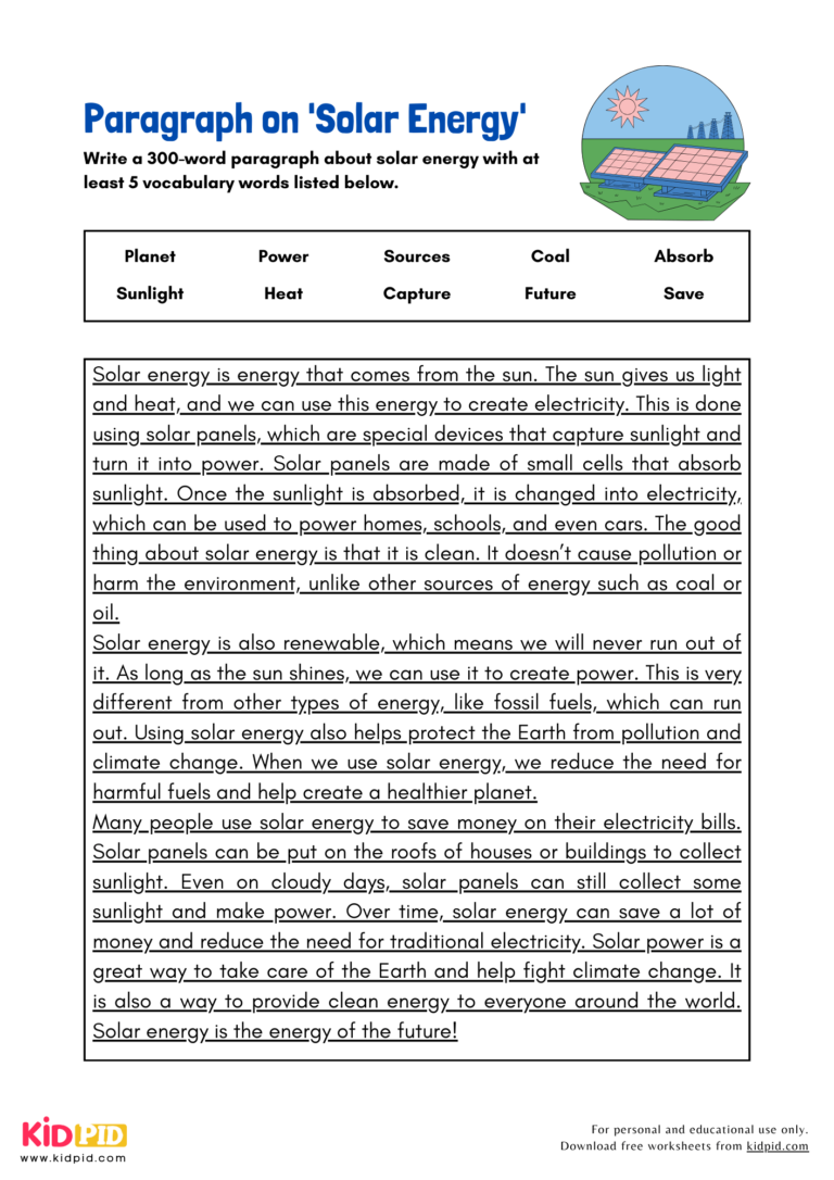Paragraph on 'Solar Energy' - Kidpid