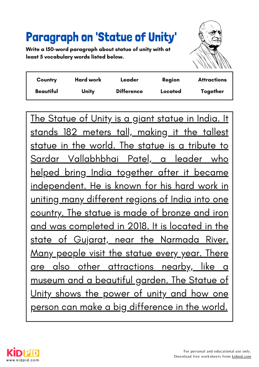 Paragraph on 'Statue of Unity' - Kidpid