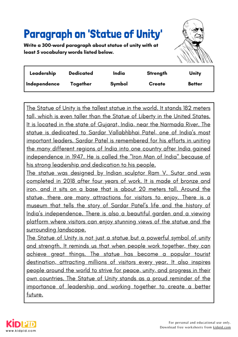 Paragraph on 'Statue of Unity' - Kidpid
