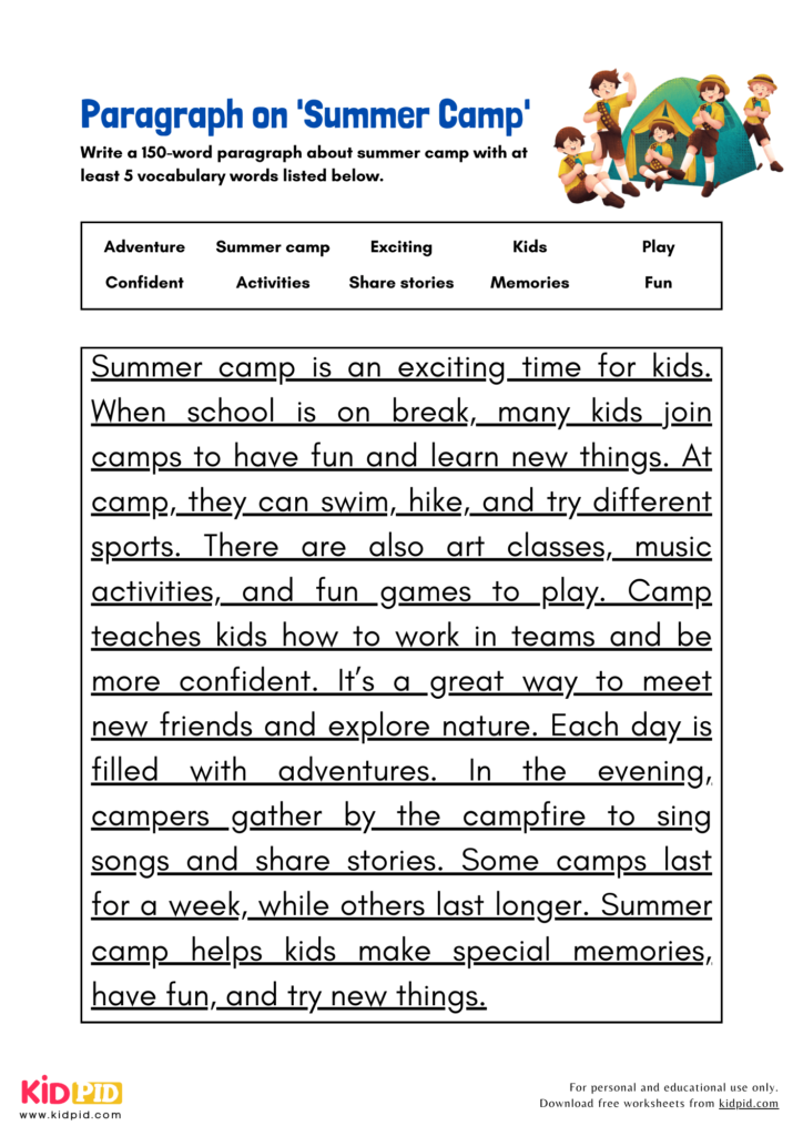 Paragraph on 'Summer Camp' - Kidpid
