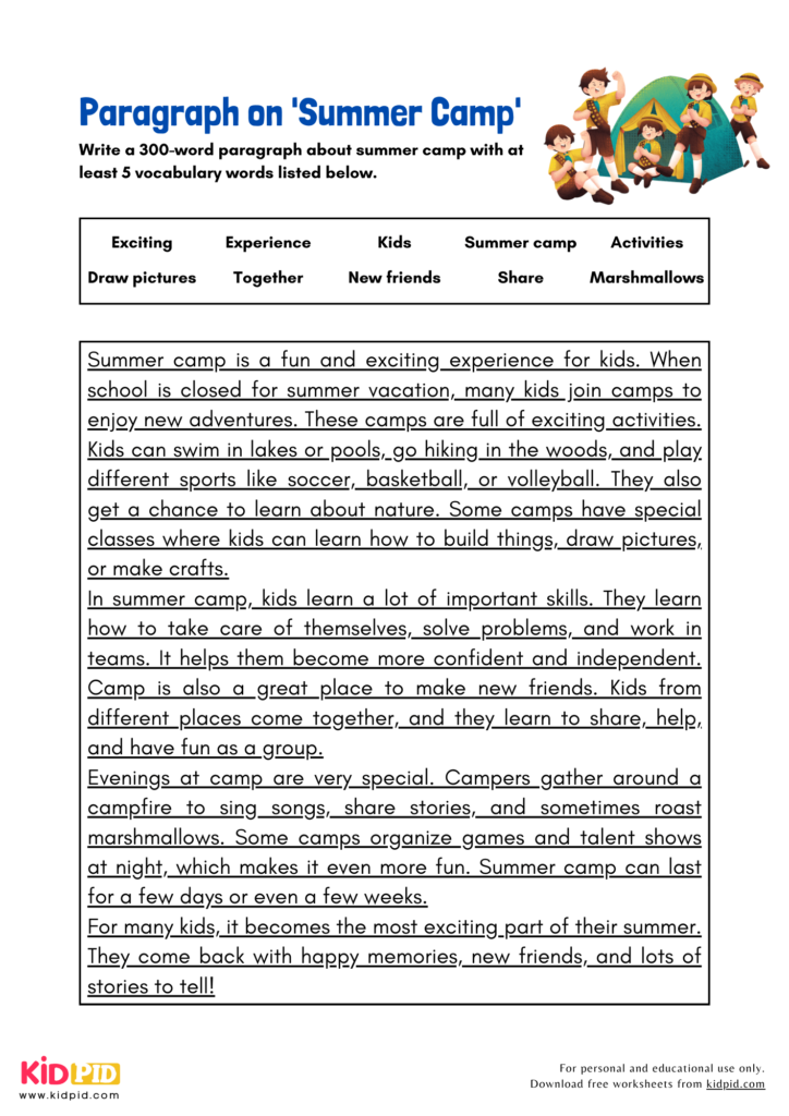 Paragraph on 'Summer Camp' - Kidpid