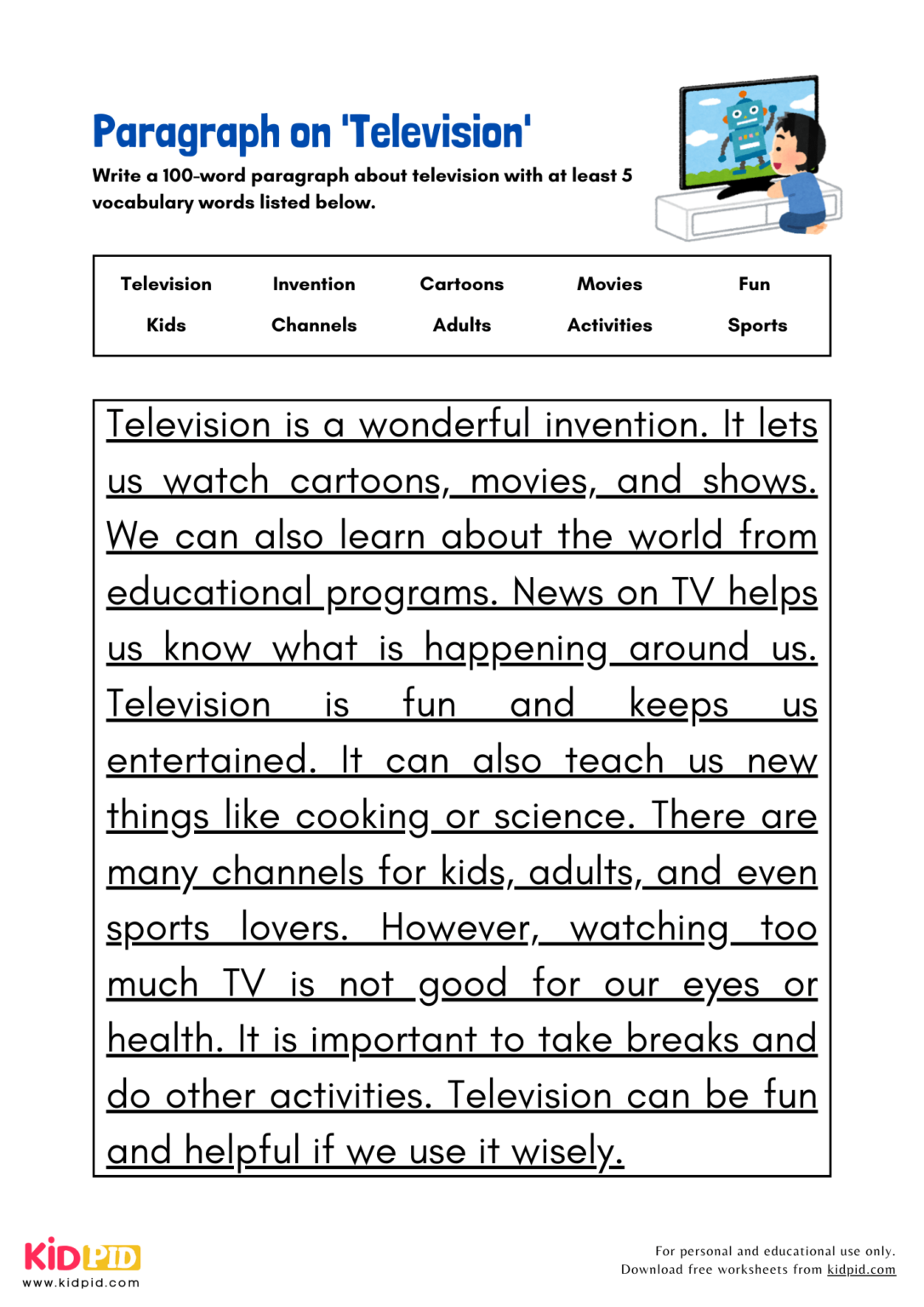 Paragraph on 'Television' - Kidpid