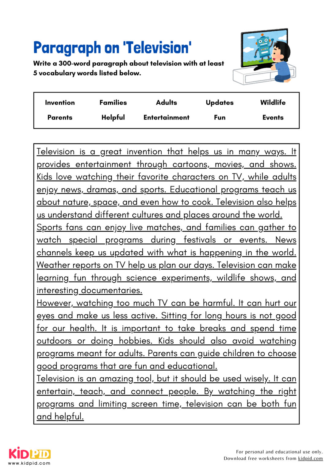 Paragraph on 'Television' - Kidpid