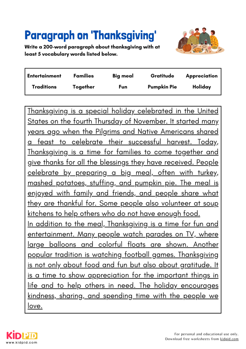 Paragraph on 'Thanksgiving' - Kidpid