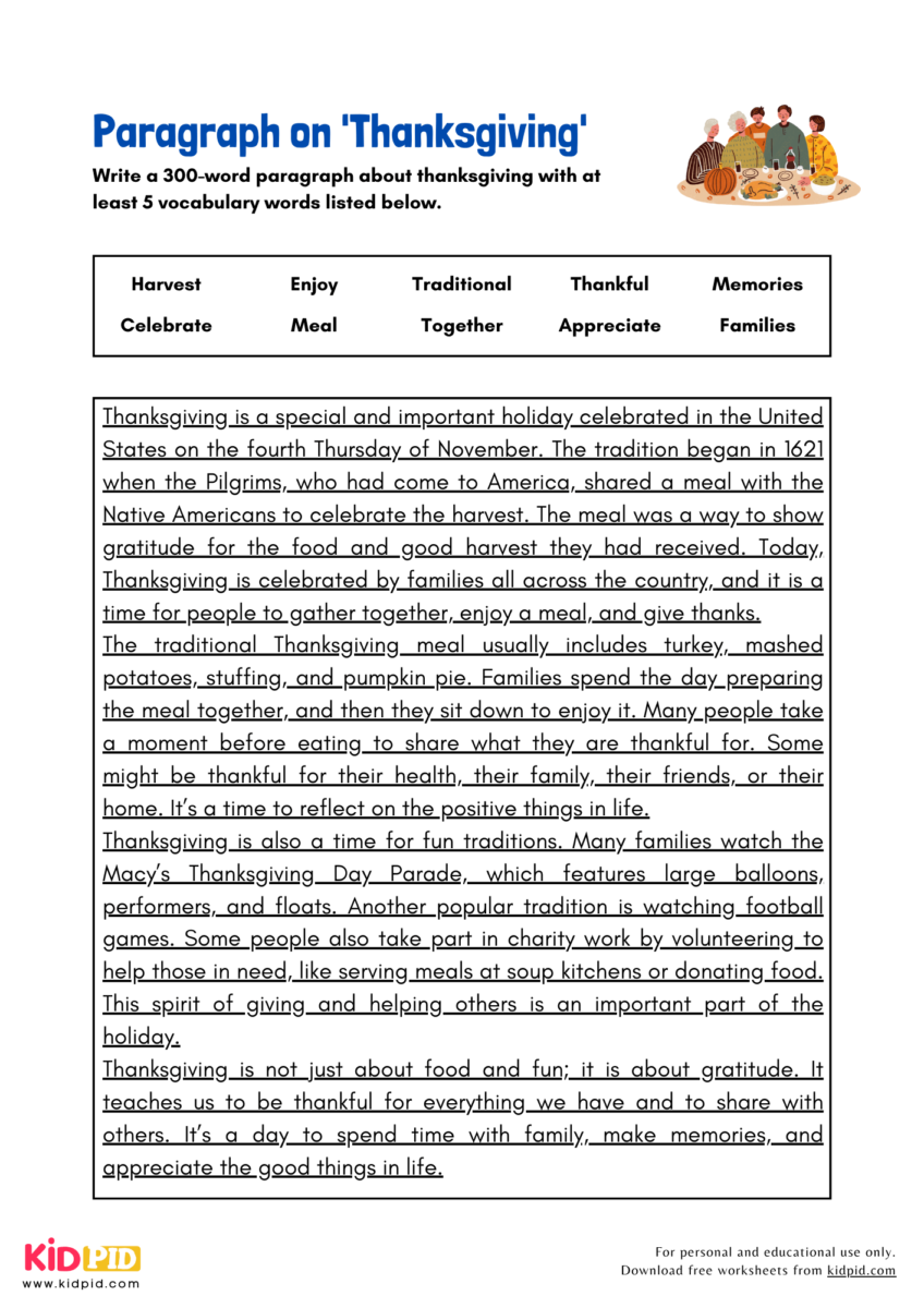 Paragraph on 'Thanksgiving' - Kidpid