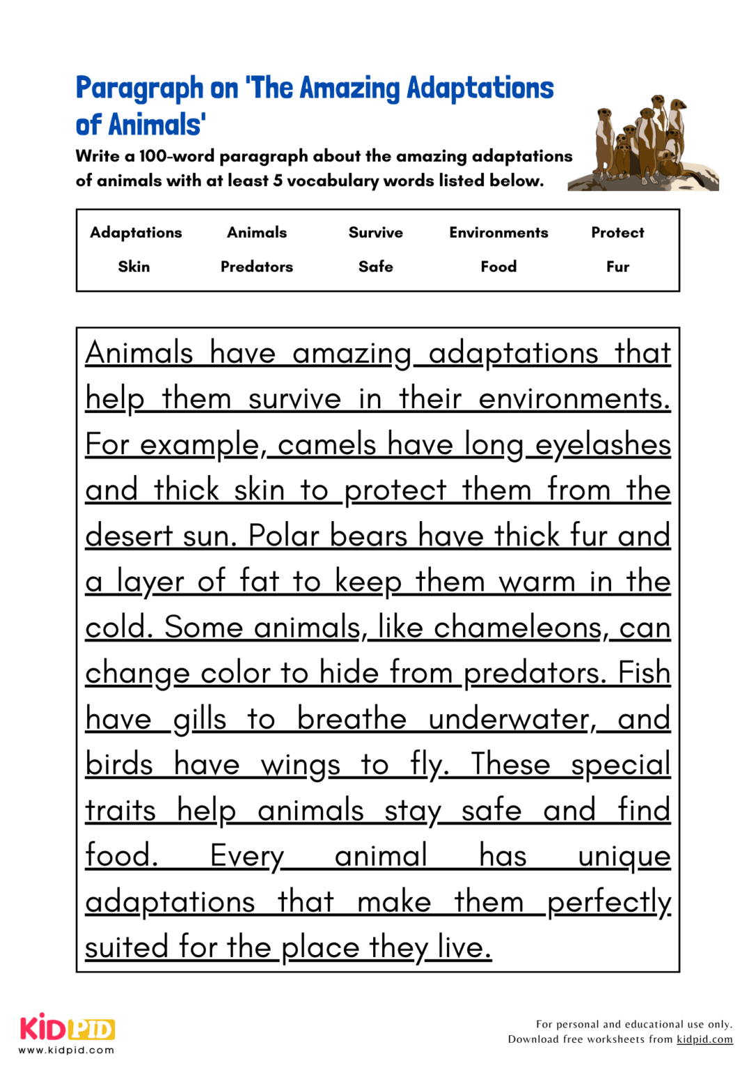Paragraph on 'The Amazing Adaptations of Animals' - Kidpid