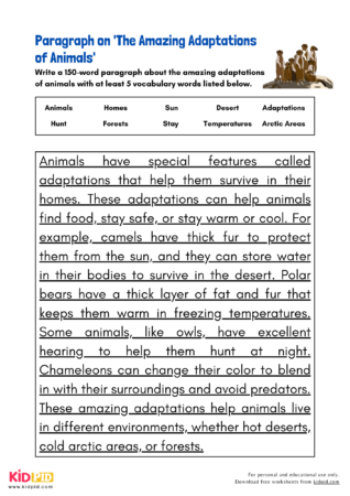 Paragraph on 'The Amazing Adaptations of Animals' - Kidpid