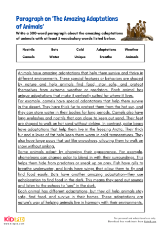Paragraph on 'The Amazing Adaptations of Animals' - Kidpid