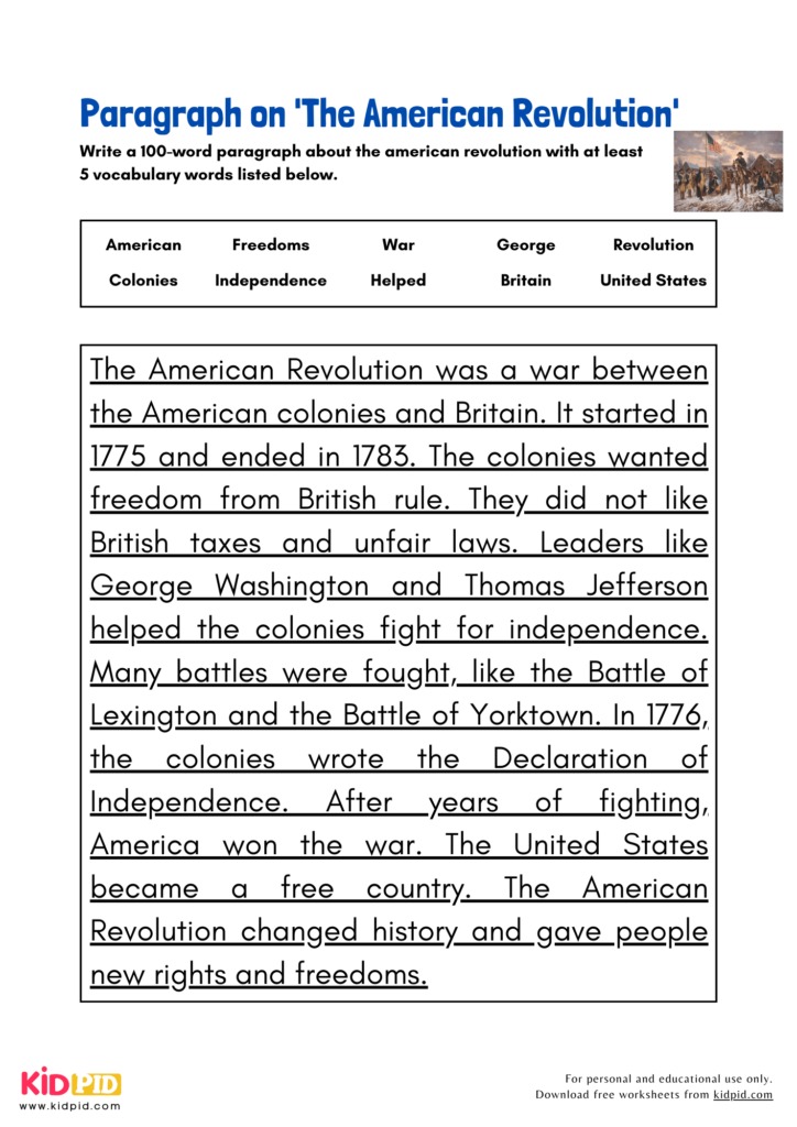 Paragraph on 'The American Revolution' - Kidpid