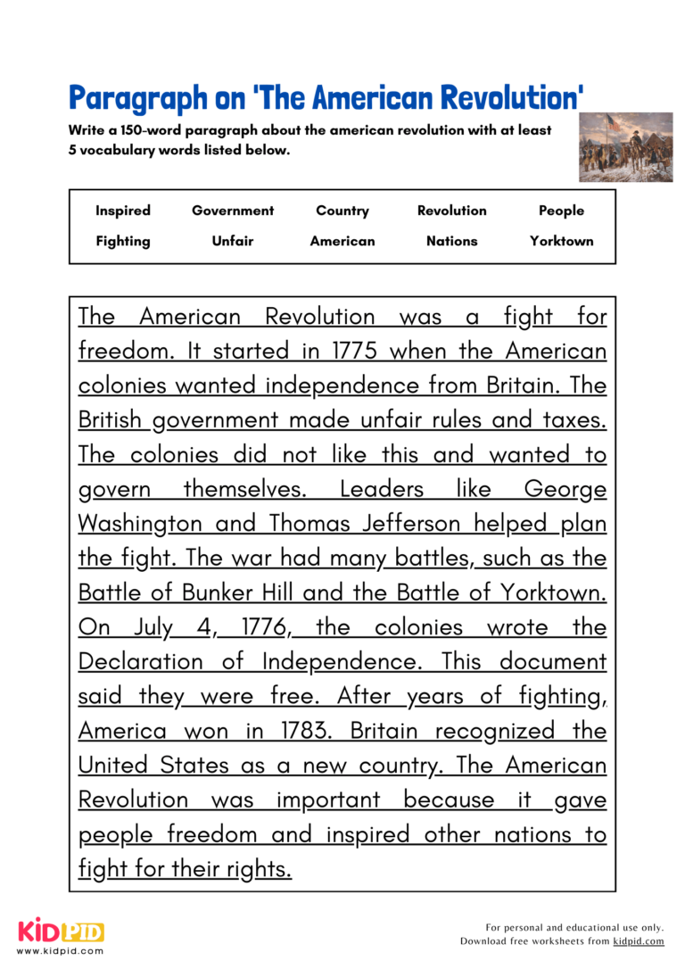 Paragraph on 'The American Revolution' - Kidpid