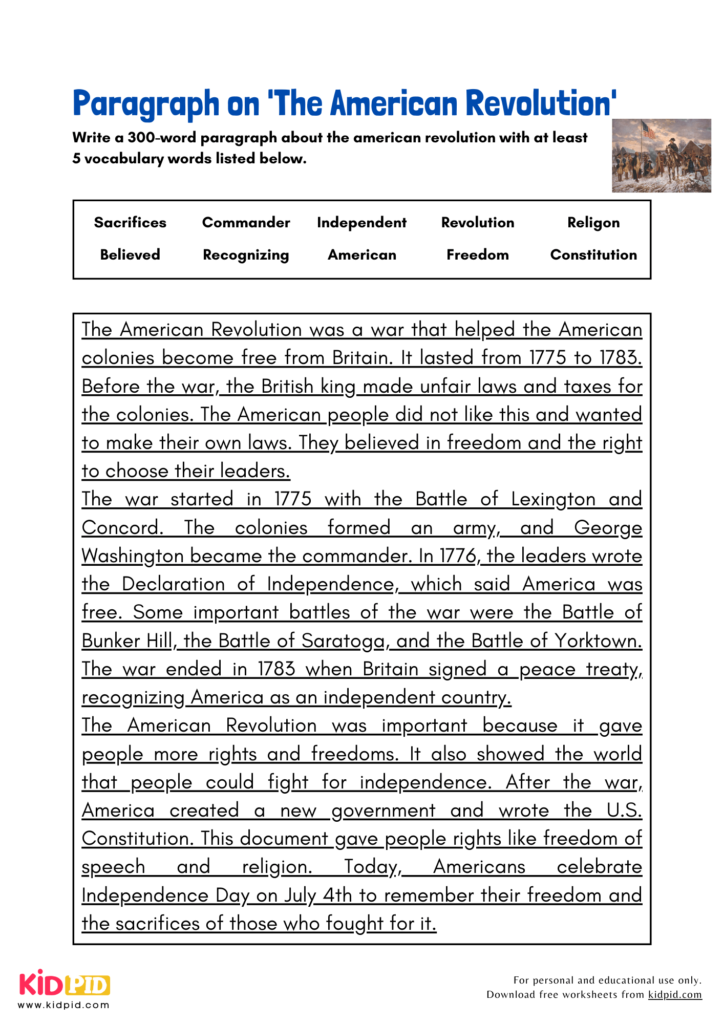 Paragraph on 'The American Revolution' - Kidpid
