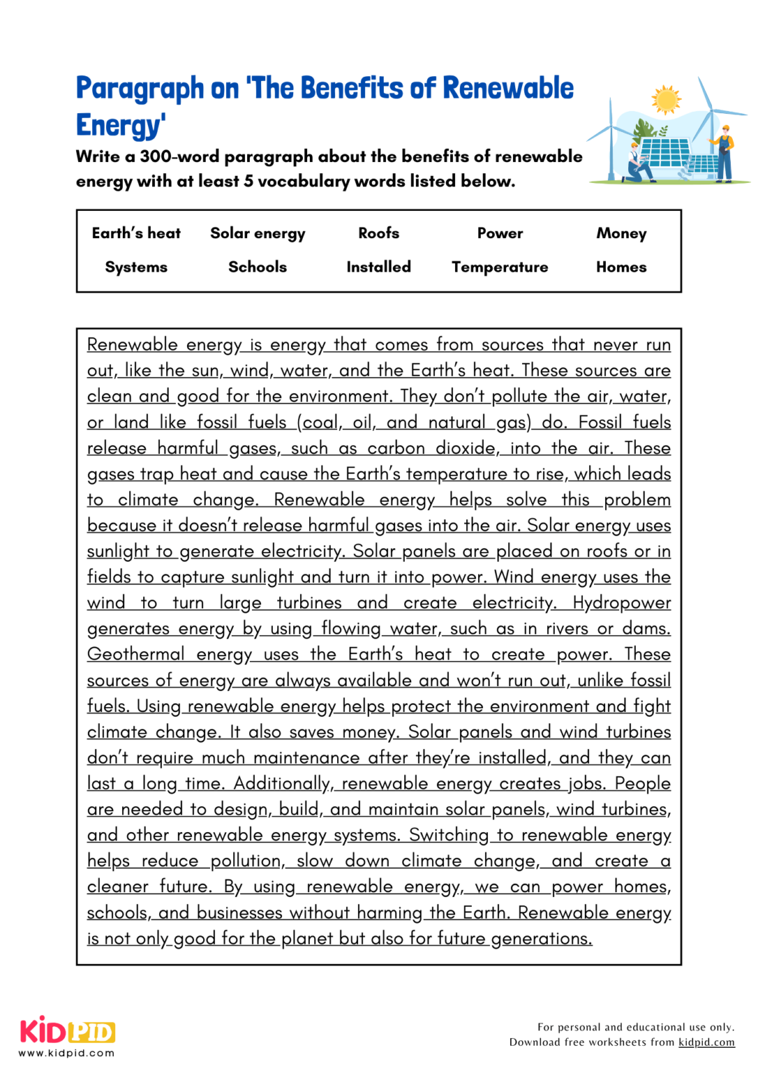 Paragraph on 'The Benefits of Renewable Energy' - Kidpid
