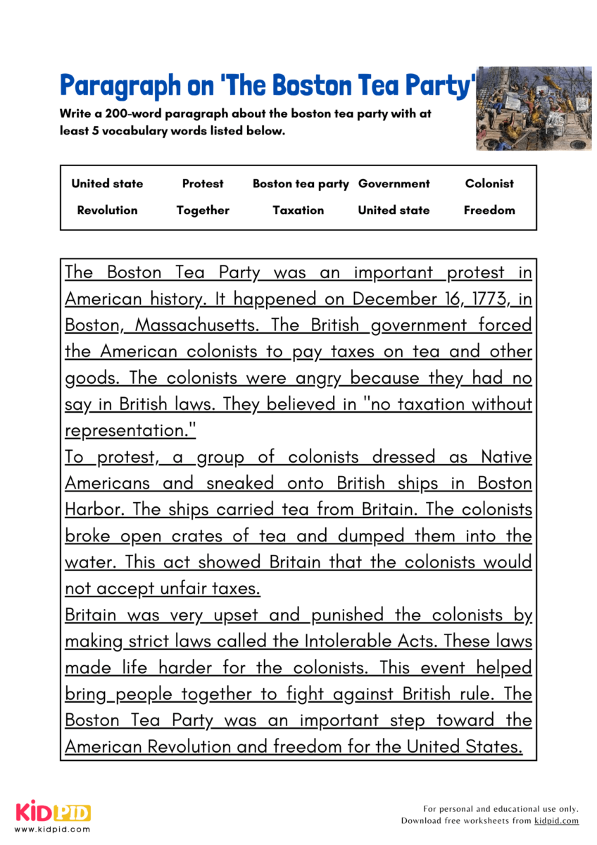 Paragraph on 'The Boston Tea Party' - Kidpid