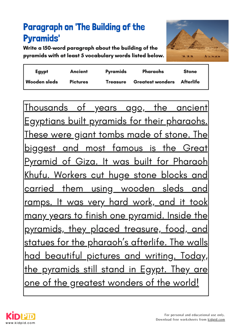 Paragraph on 'The Building of the Pyramids' - Kidpid