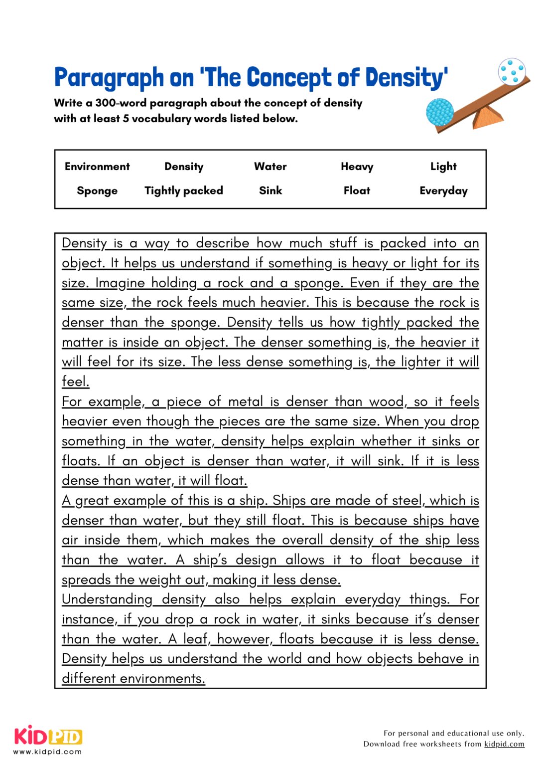 Paragraph on 'The Concept of Density' - Kidpid
