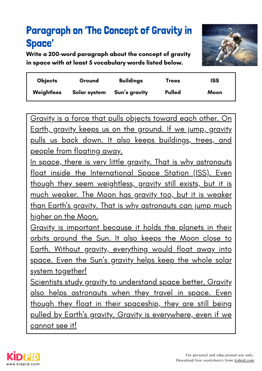Paragraph on 'The Concept of Gravity in Space' - Kidpid